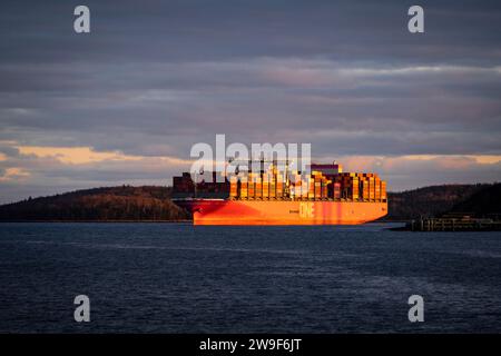 Container ship ONE Stork anchored in Halifax Harbour, Nova Scotia ...