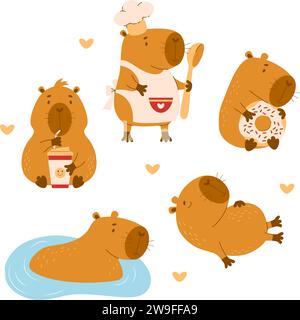 Cute capybara cook with spoon. Funny capibara character. Vector ...