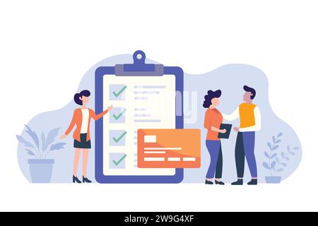 Cartoon illustration of business documents and a checklist form. Vector ...