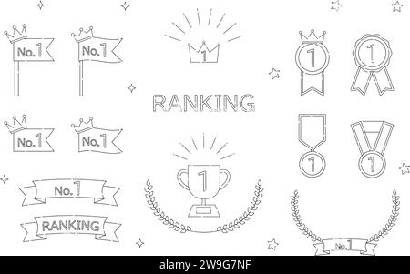 Simple line drawing ranking icon set, First place, Vector Illustration ...