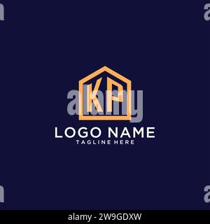 Initial logo KP monogram with home roof hexagon shape design, simple ...