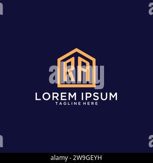 Initial RA home logo with creative house element in line art style ...
