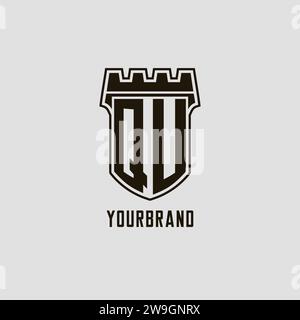 Monogram QU logo with geometric shield and crown, luxury elegant initial logo design vector ...