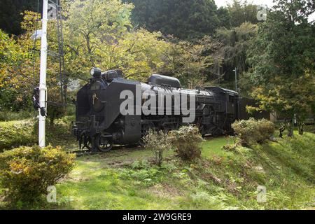 Nagiso, Japan; 1st October 2023: Black old locomotive train in Nagiso ...