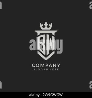 BW logo initial with geometric shield shape design style vector graphic ...
