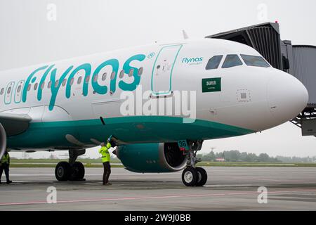 Flynas Airbus A320 NEO parked at gate after arriving to Lviv Airport ...