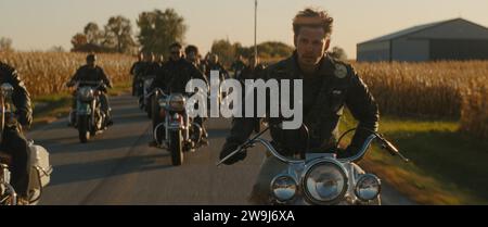 The Bikeriders (2023) directed by Jeff Nichols and starring Austin Butler, Jodie Comer and Tom ...