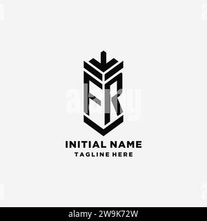 Monogram FR logo with geometric shield and crown, luxury elegant ...
