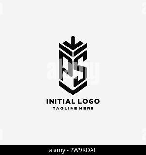 Monogram PS logo with geometric shield and crown, luxury elegant ...