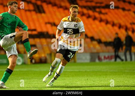Burslem, UK, 10th October 2023. Port Vale's number 26, Liam Brazier, in ...