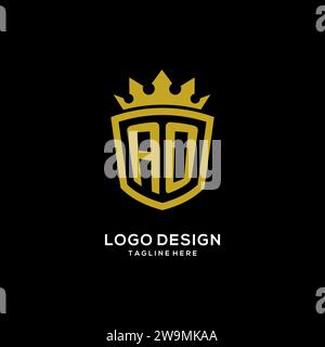 Luxury AO logo monogram shield shape monoline style with gold color and dark background vector ...