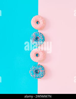 Creative composition with sweet tasty donut on lilac background ...
