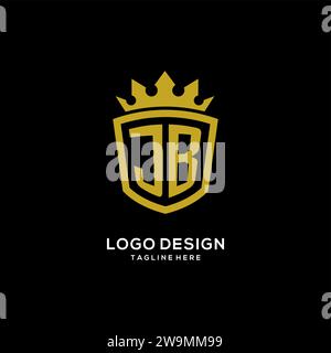 Luxury JB logo monogram shield shape monoline style with gold color and dark background vector ...