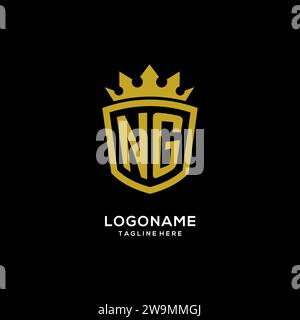 Luxury NG logo monogram shield shape monoline style with gold color and ...