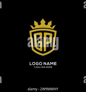 Luxury GP logo monogram shield shape monoline style with gold color and ...