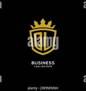 Luxury QL logo monogram shield shape monoline style with gold color and dark background vector ...