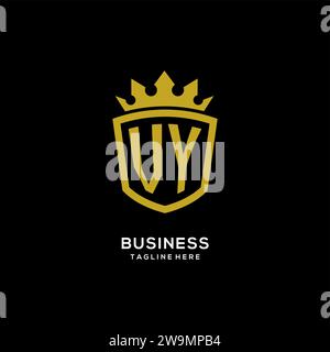 Luxury VY logo monogram shield shape monoline style with gold color and dark background vector ...