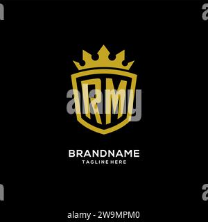 Luxury RM logo monogram shield shape monoline style with gold color and ...