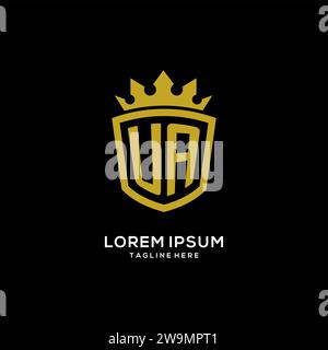 Luxury UA logo monogram shield shape monoline style with gold color and dark background vector ...