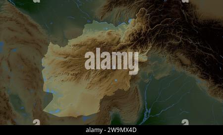 Afghanistan highlighted on a elevation map colored in sepia tones with ...