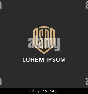 SA Logo monogram with shield shape isolated black background design ...