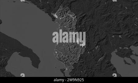 Albania highlighted on a Bilevel elevation map with lakes and rivers map with the country's ...