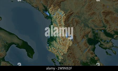 Albania highlighted on a elevation map colored in sepia tones with ...