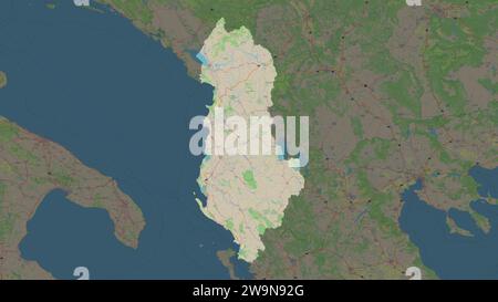 Albania highlighted on a topographic, OSM standard style map map with the country's capital ...