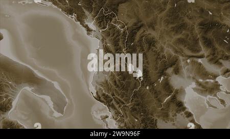 Albania outlined on a Colored elevation map with lakes and rivers Stock ...