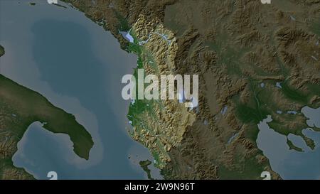 Albania highlighted on a Pale colored elevation map with lakes and rivers map with the country's ...
