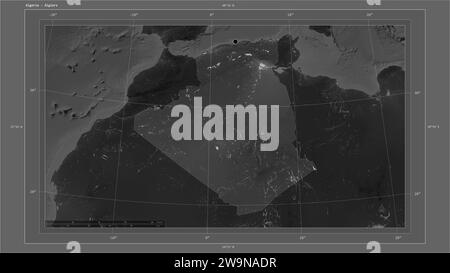 Algeria highlighted on a Grayscale elevation map with lakes and rivers ...