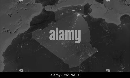 Algeria highlighted on a Grayscale elevation map with lakes and rivers ...