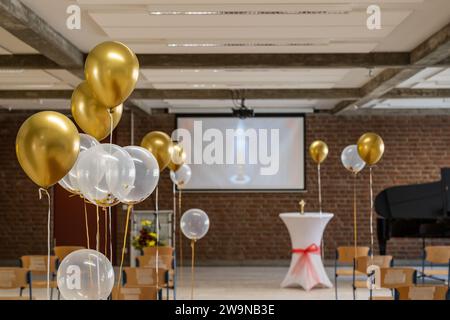 German Abitur Graduation party room decoration with Balloons and Award ...