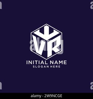 VR initial monogram logo with hexagonal shape and swoosh design ideas ...