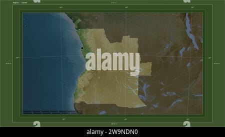 Angola highlighted on a Pale colored elevation map with lakes and ...