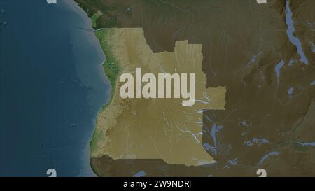 Angola highlighted on a Pale colored elevation map with lakes and ...