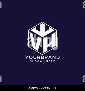 VH initial monogram logo with hexagonal shape and swoosh design ideas ...