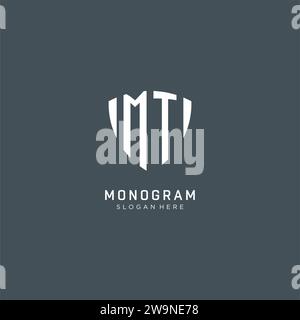 Monogram MT logo with geometric shield and crown, luxury elegant initial logo design vector ...