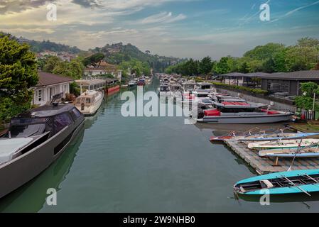 Goksu Stream, with docked group of different shapes, sizes and colors ...