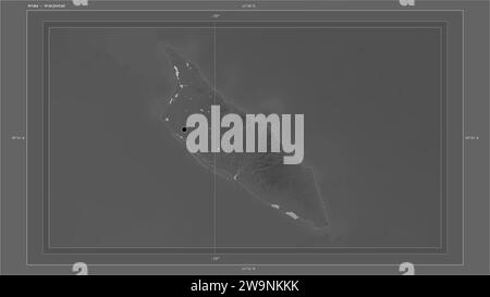 Aruba highlighted on a Grayscale elevation map with lakes and rivers ...
