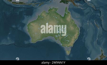 Australia highlighted on a Pale colored elevation map with lakes and ...