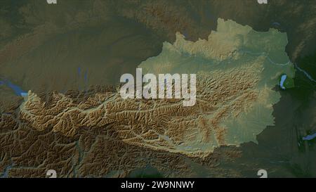 Austria highlighted on a elevation map colored in sepia tones with ...