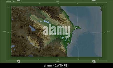 Azerbaijan outlined on a Pale colored elevation map with lakes and ...