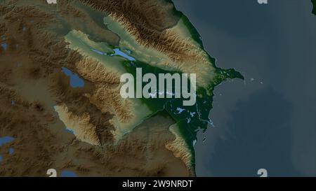 Azerbaijan highlighted on a Colored elevation map with lakes and rivers ...
