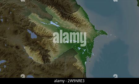 Azerbaijan highlighted on a Colored elevation map with lakes and rivers ...