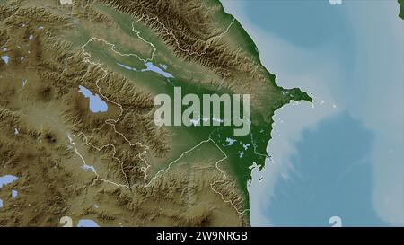 Azerbaijan outlined on a Colored elevation map with lakes and rivers ...