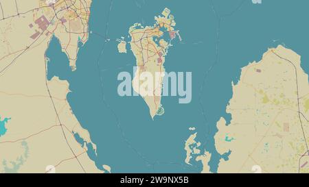 Bahrain outlined on a topographic, OSM standard style map Stock Photo ...