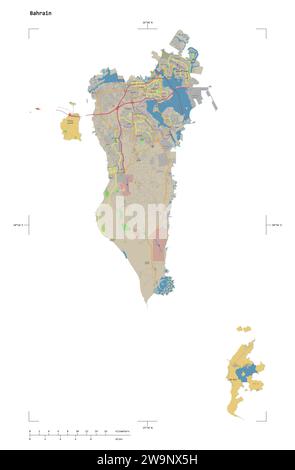 Shape of a topographic, OSM standard style map of the Bahamas, with distance scale and map ...