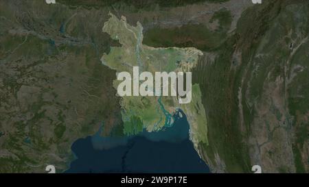Bangladesh highlighted on a high resolution satellite map map with the ...