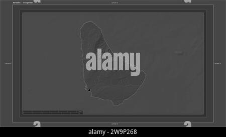 Barbados highlighted on a Bilevel elevation map with lakes and rivers ...